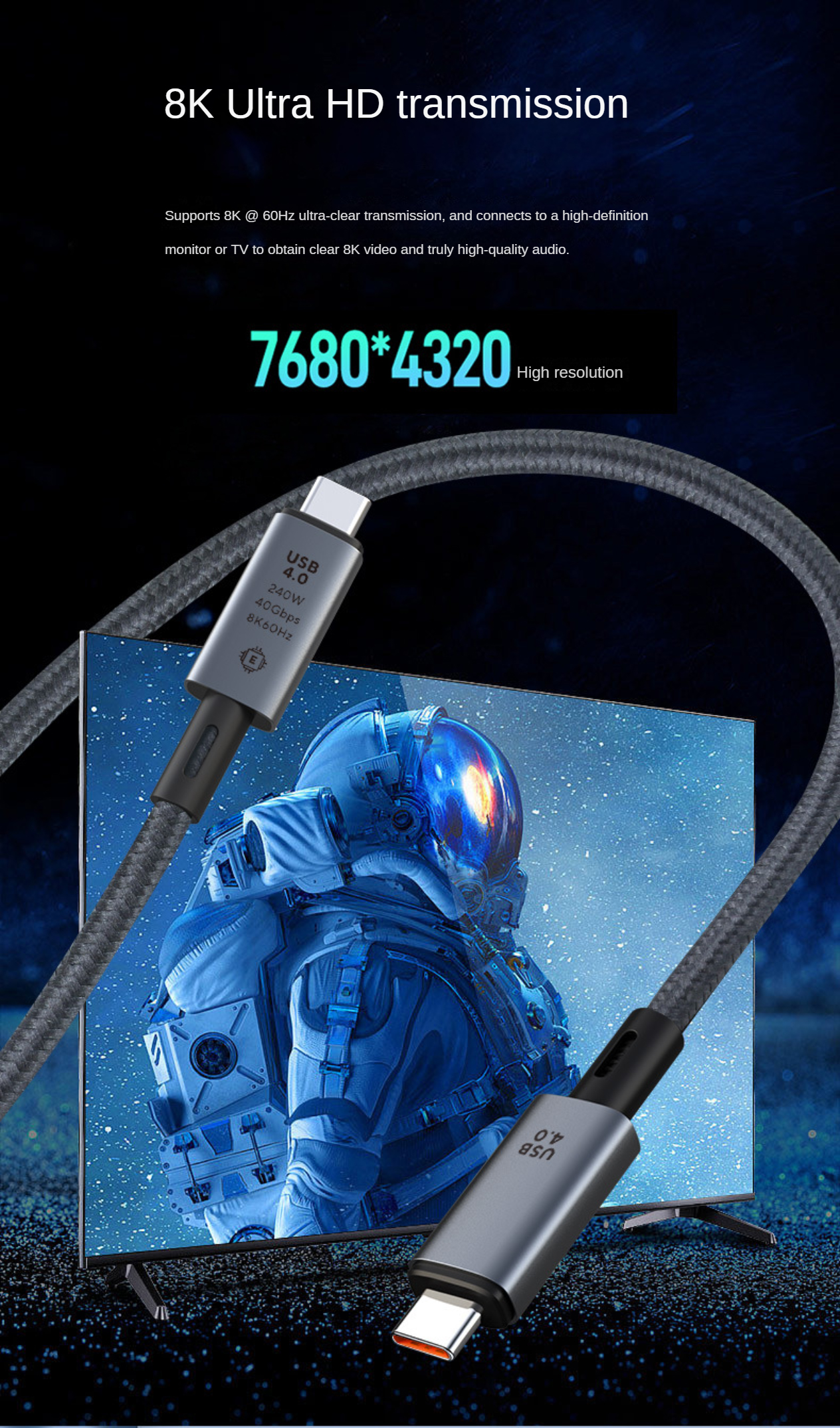 Type C 240W Fast Charging Cable 40Gbps High-speed Transfer 8K 60Hz ...