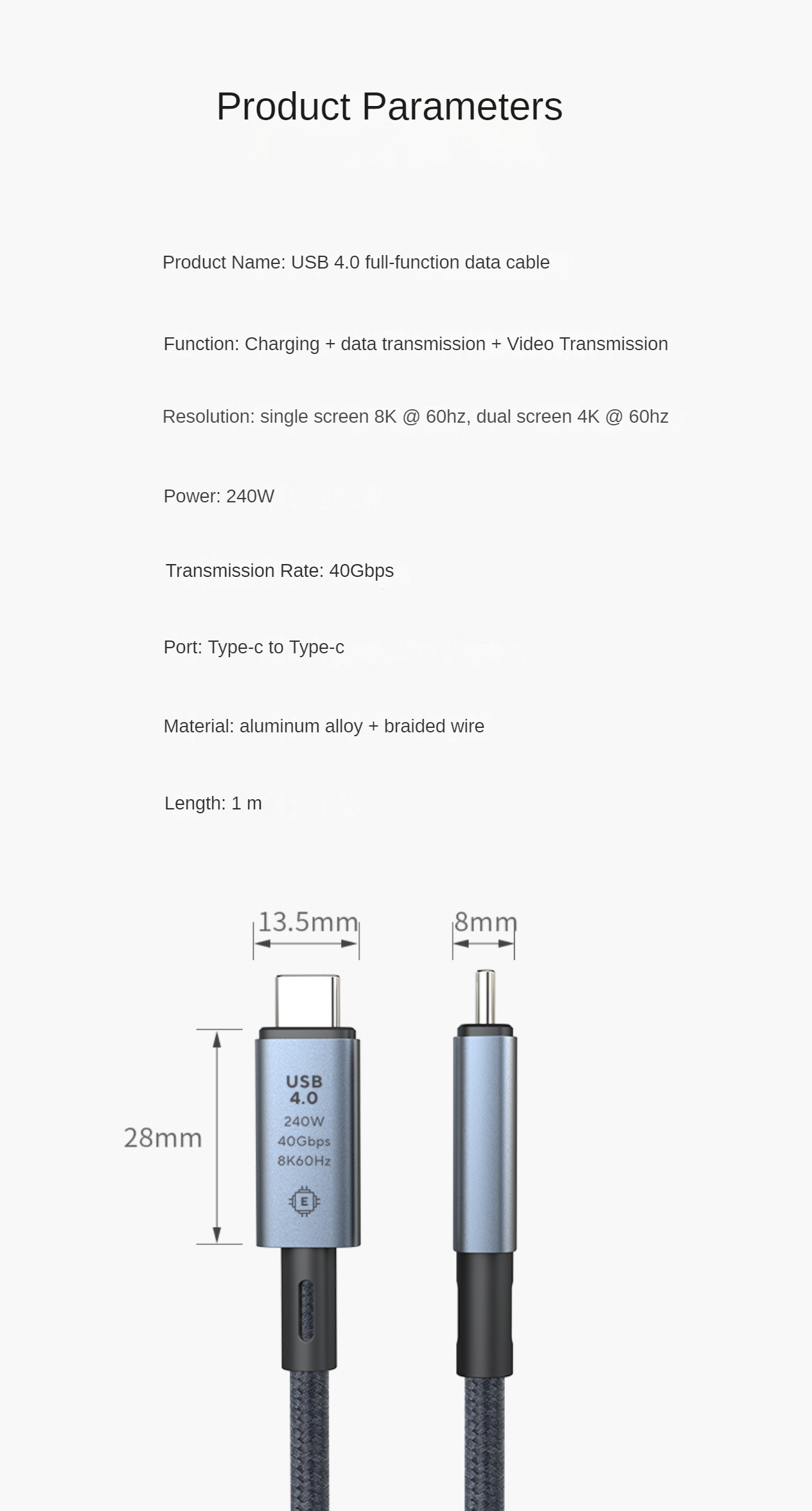 Type C 240W Fast Charging Cable 40Gbps High-speed Transfer 8K 60Hz ...