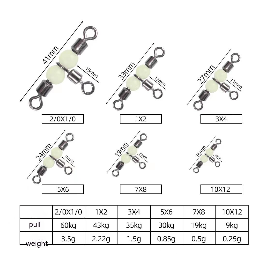 10pcs Fishing Rolling Swivels Connector Luminous Fishing Line Hook ...