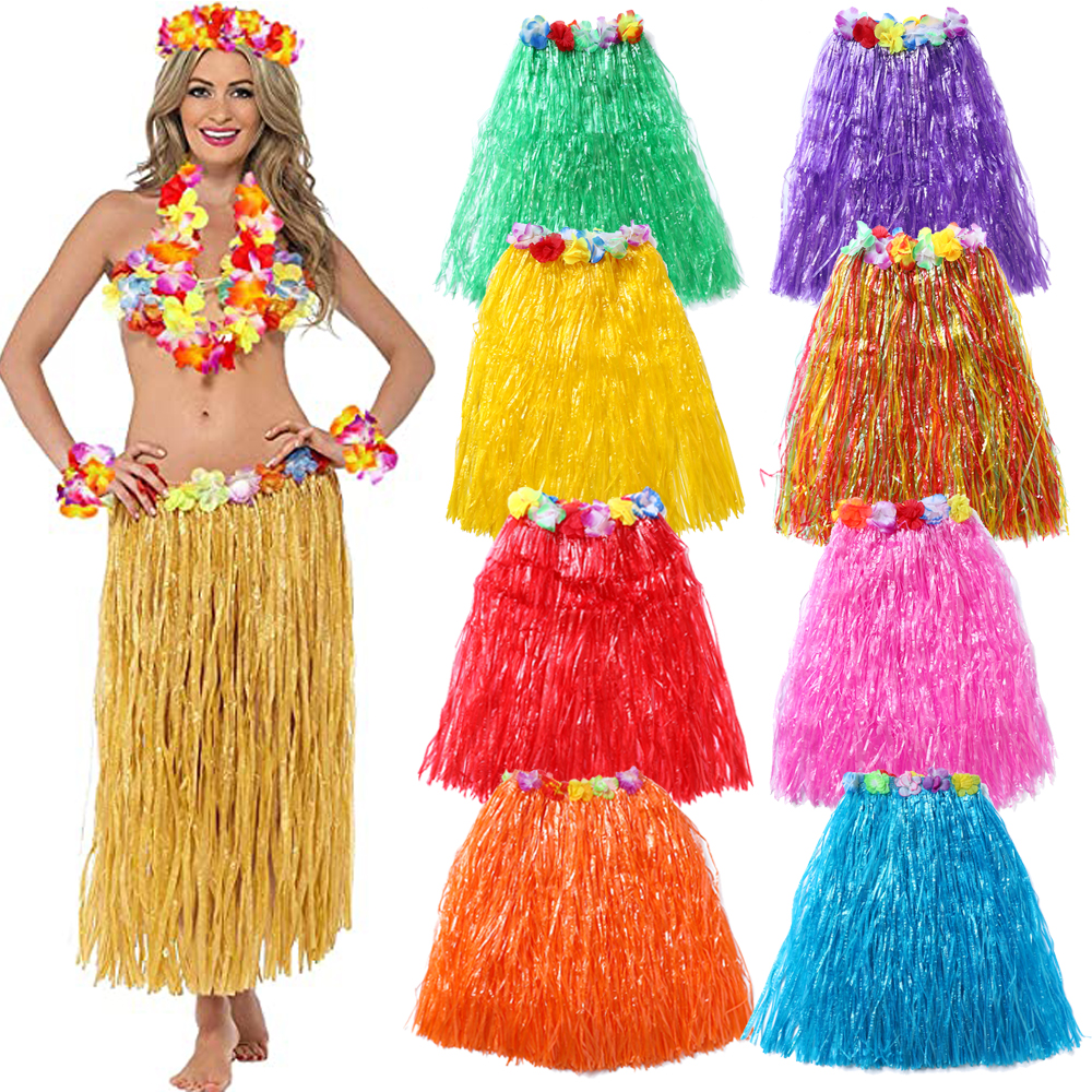 Kids Adults Hawaiian Hula Grass Skirt with Garland for Hawaii Luau ...