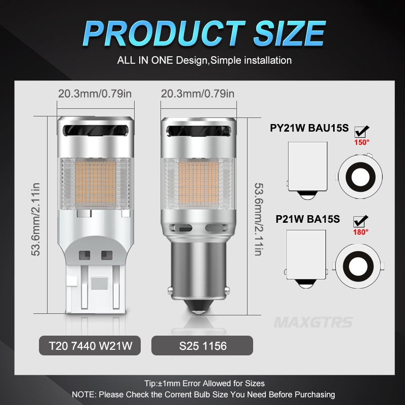 MAXGTRS 2X T20 LED Canbus No Hyper Flash W21W WY21W 7440 7440NA LED ...
