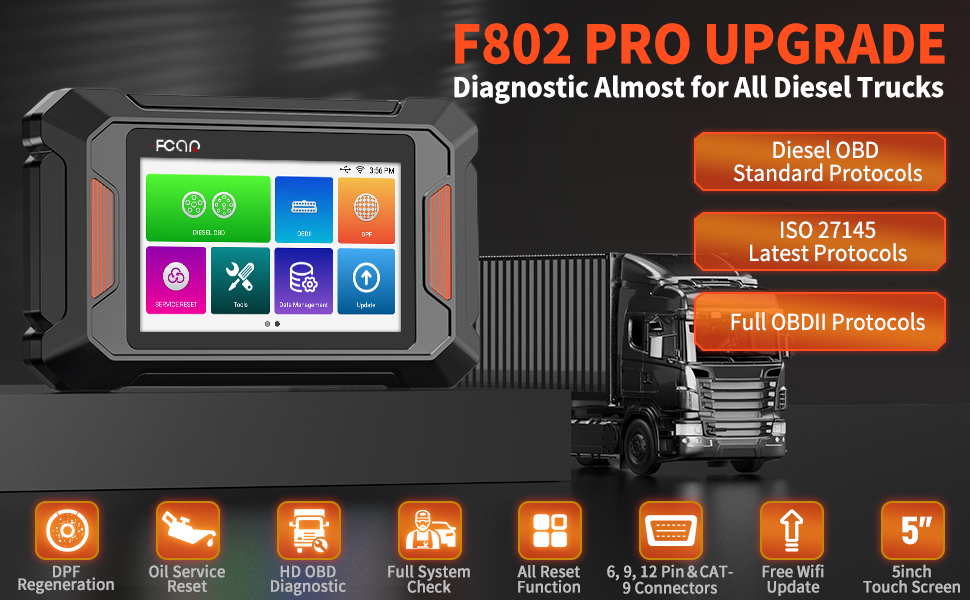 Fcar F802 PRO 12V 24V Heavy Duty Truck OBD2 Scanner Full System Diesel ...