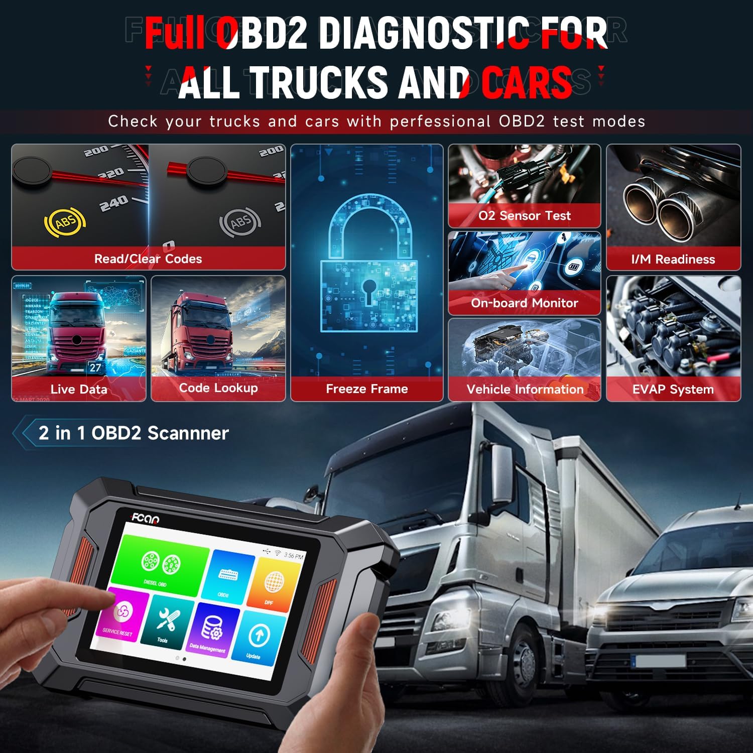 Fcar F802 PRO 12V 24V Heavy Duty Truck OBD2 Scanner Full System Diesel Diagnostic Tool | Shopee ...