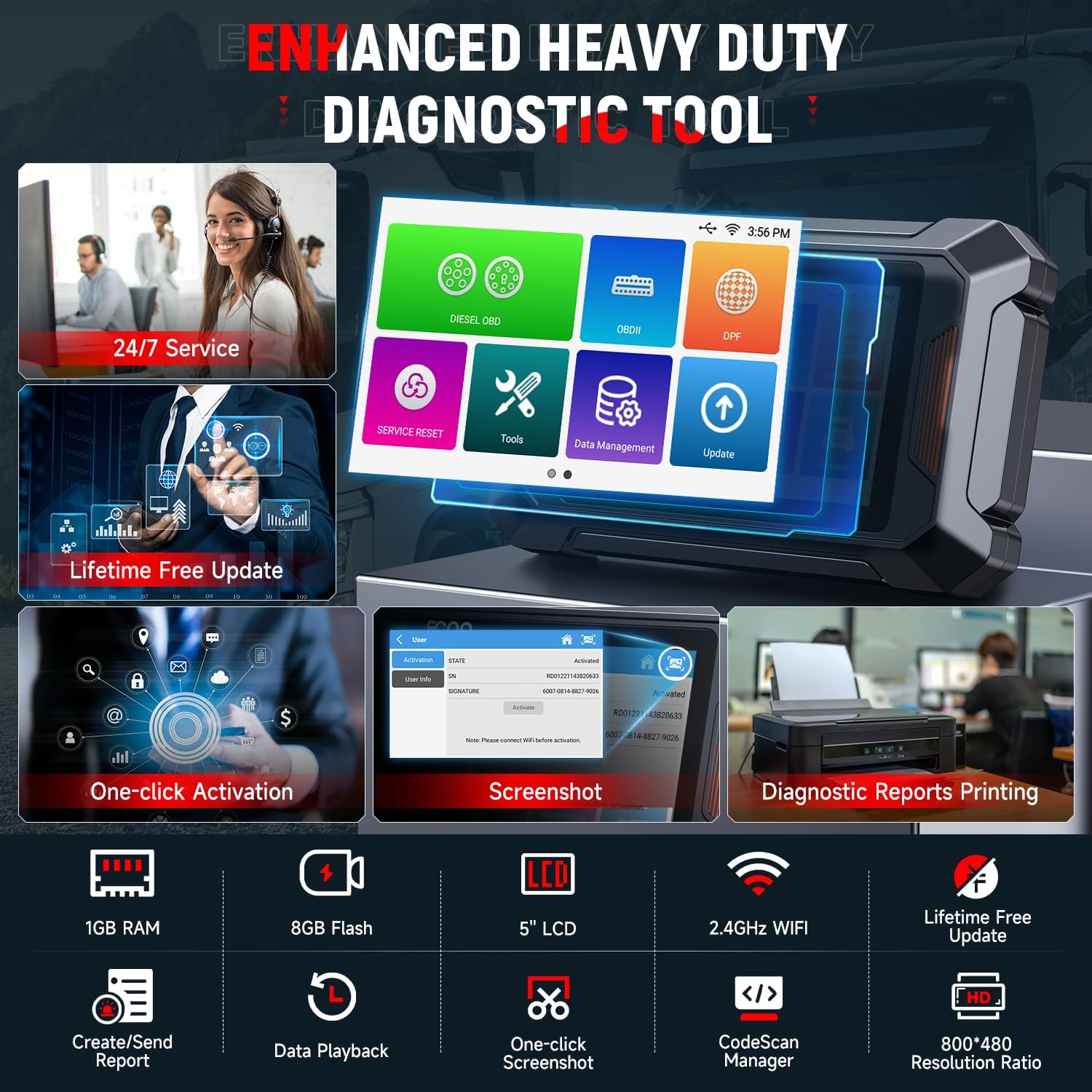 Fcar F802 PRO 12V 24V Heavy Duty Truck OBD2 Scanner Full System Diesel ...