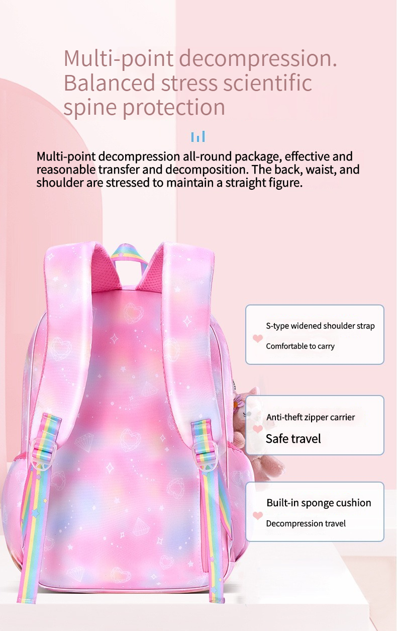 (Girls' version) - Large capacity primary school children's backpack ...
