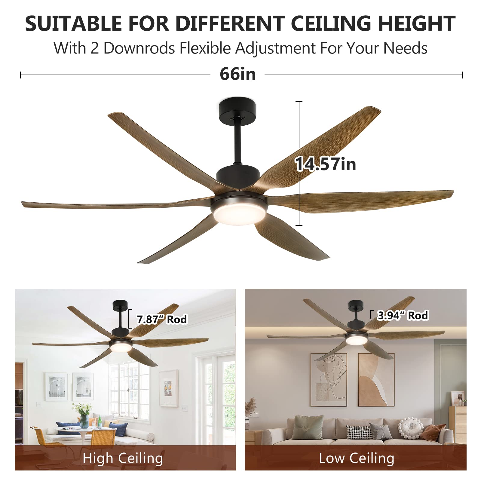 CHNT Ceiling Fan With Light Remote Big Size Smart Timing DC Motor For ...