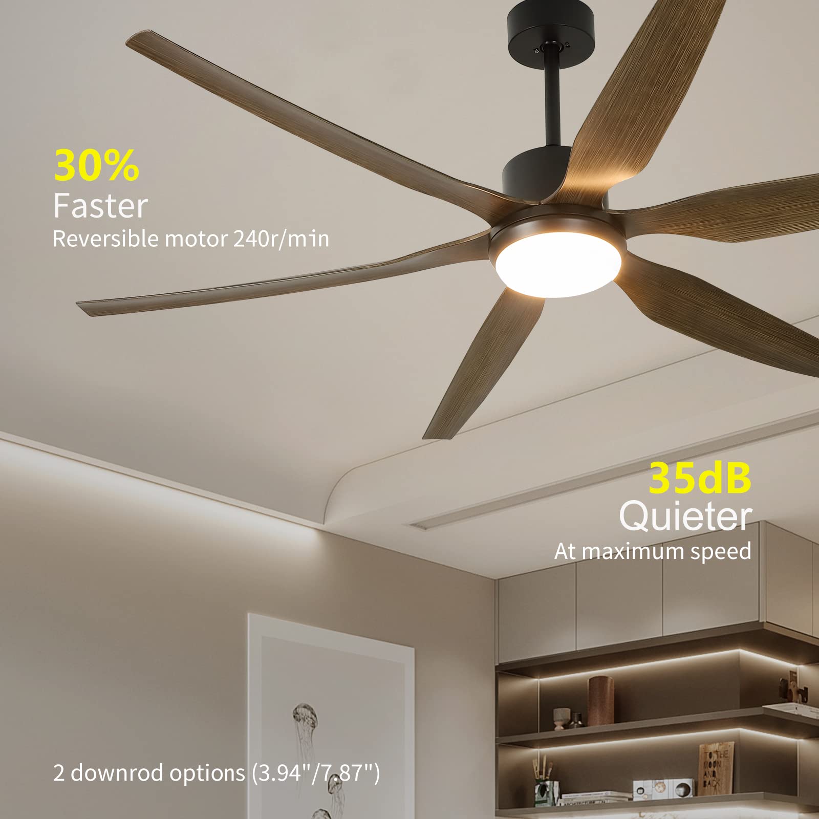 CHNT Ceiling Fan With Light Remote Big Size Smart Timing DC Motor For ...