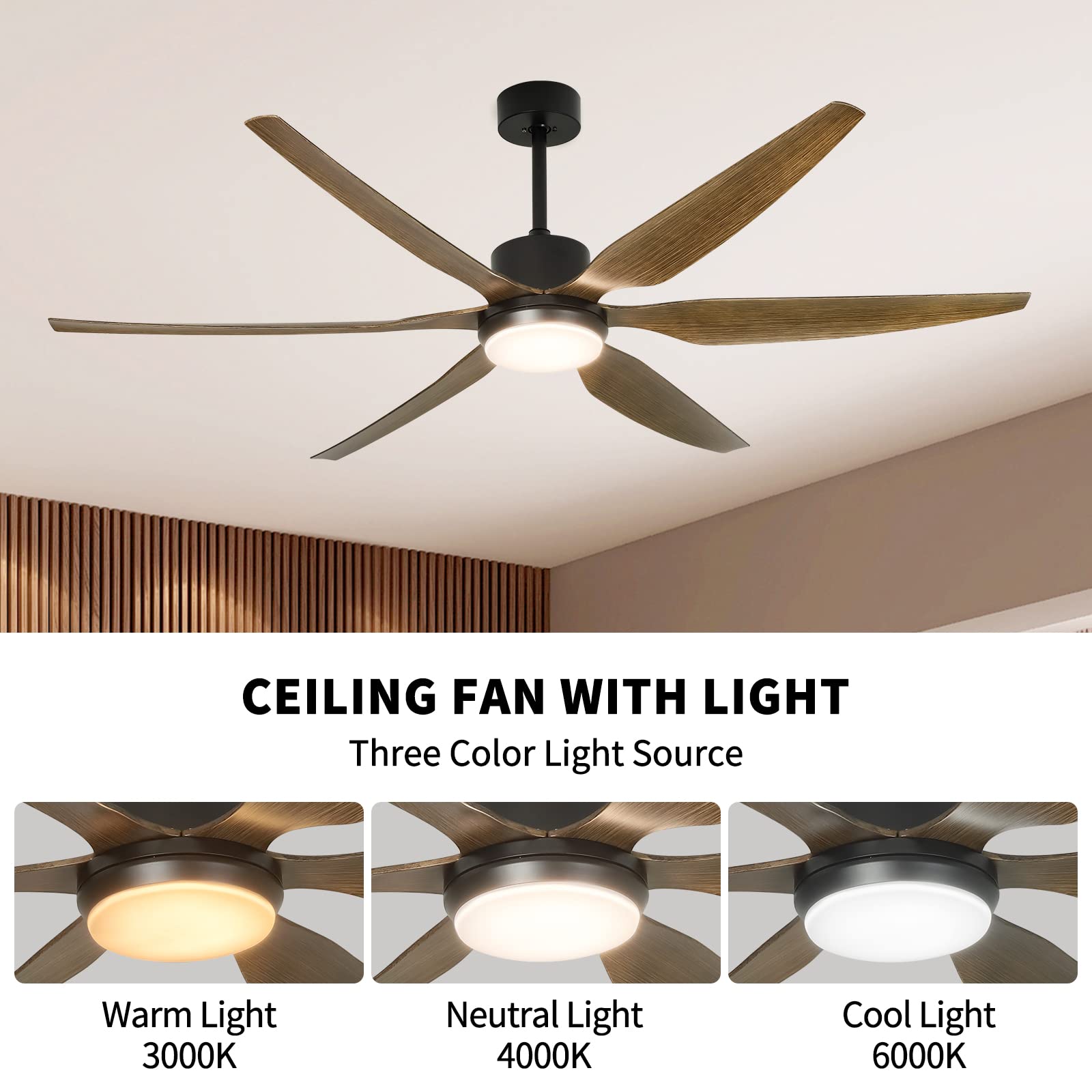 CHNT Ceiling Fan With Light Remote Big Size Smart Timing DC Motor For ...