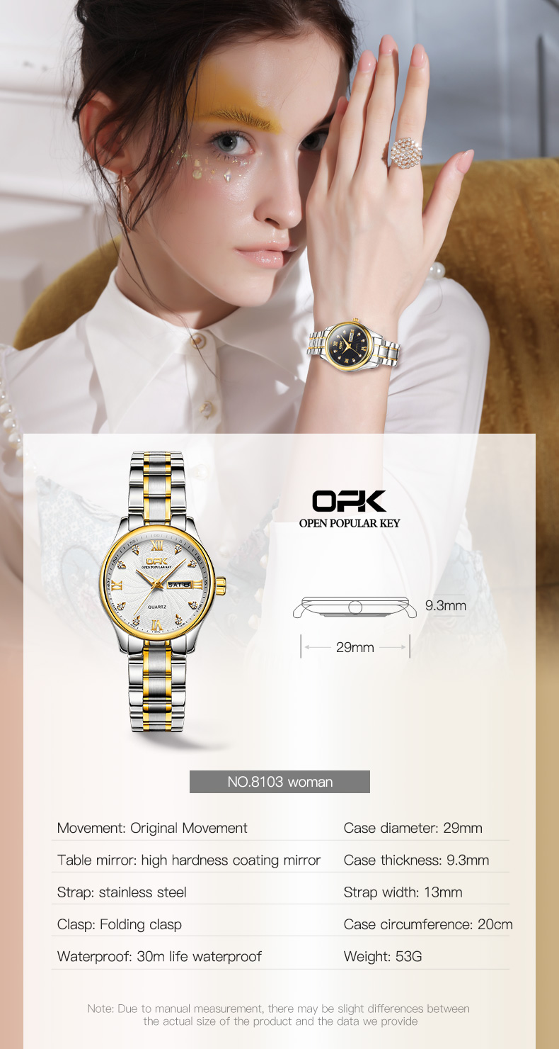 OPK Watch For Woman Elegant Waterproof Original Quartz Stainless Steel ...