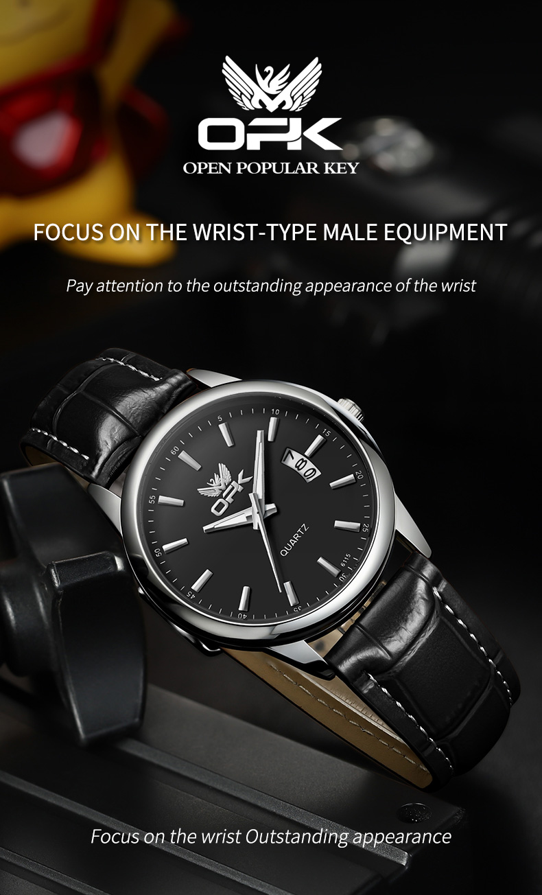 OPK Watch For Men Waterproof Original Calendar Luminous Quartz Leather ...