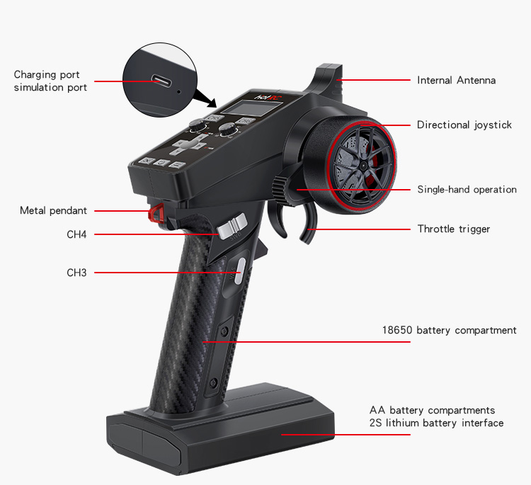 Hotrc CT-6A CT-4A 6CH 4CH 2.4GHz Radio System Transmitter Remote Controller with F-06A F-04A 6Ch ...
