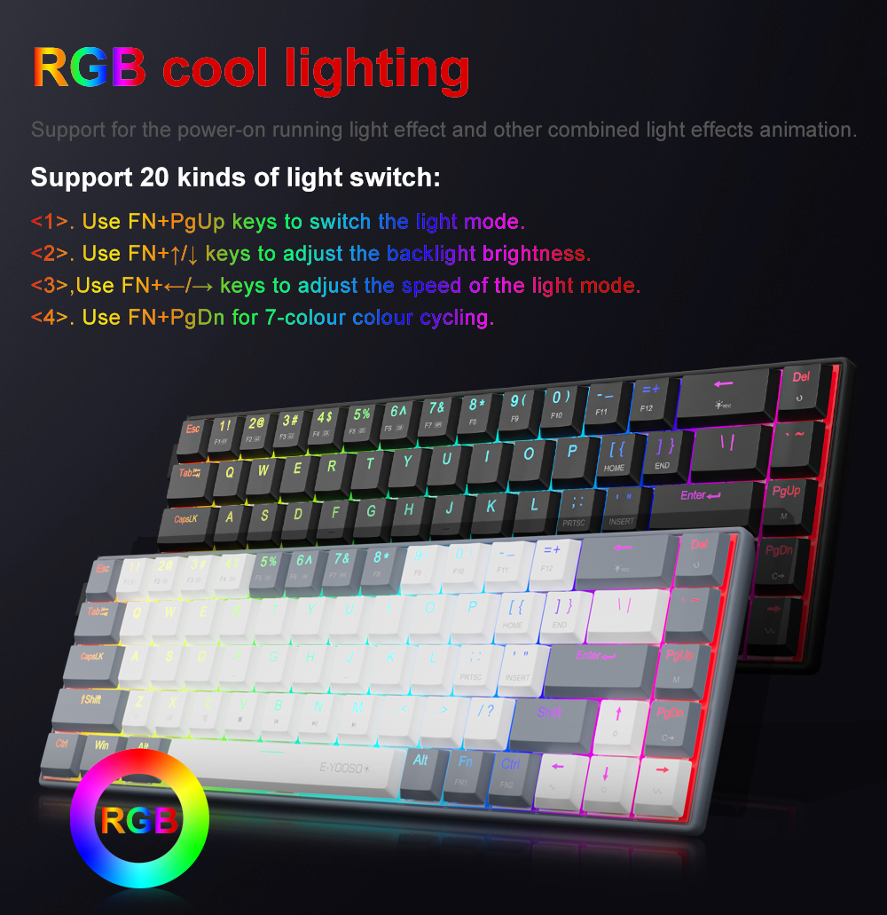 E-YOOSO A68 RGB Mini Slim USB Wired Mechanical Gaming Keyboard Red ...
