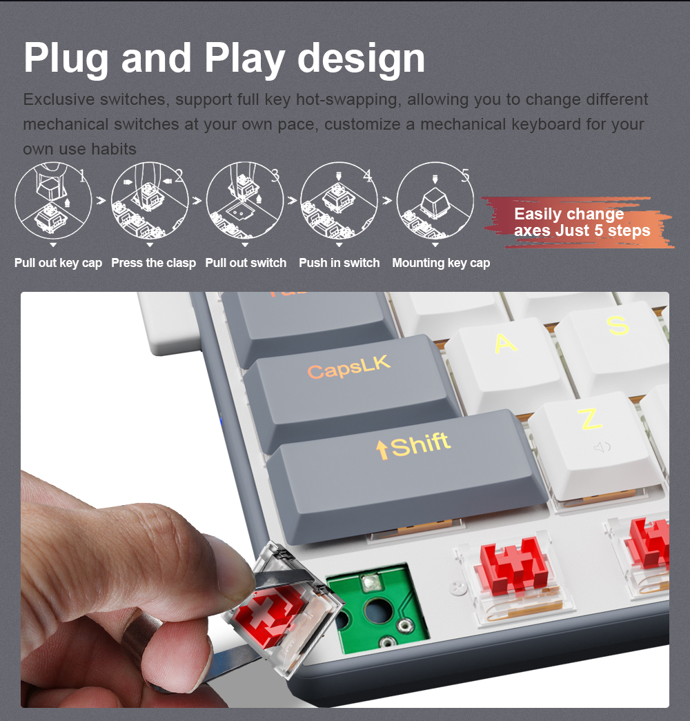 E-YOOSO A68 RGB Mini Slim USB Wired Mechanical Gaming Keyboard Red ...