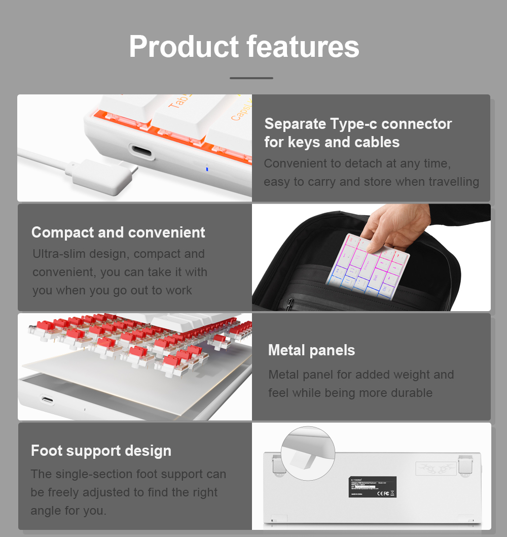 E-YOOSO A68 RGB Mini Slim USB Wired Mechanical Gaming Keyboard Red ...