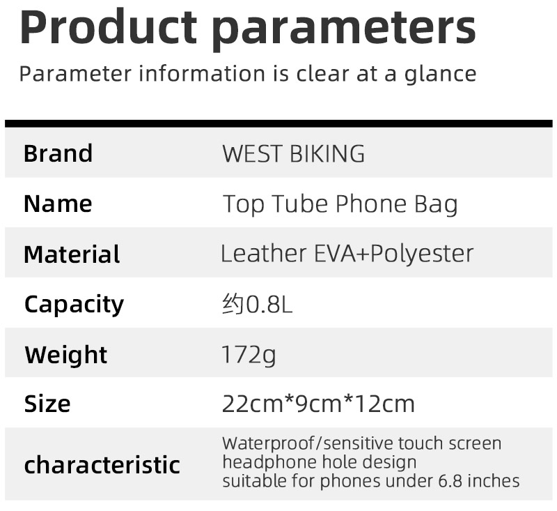 WEST BIKING Bike Waterproof Bike Bag Top Tube Phone Bag 3 Velcro Fixing ...