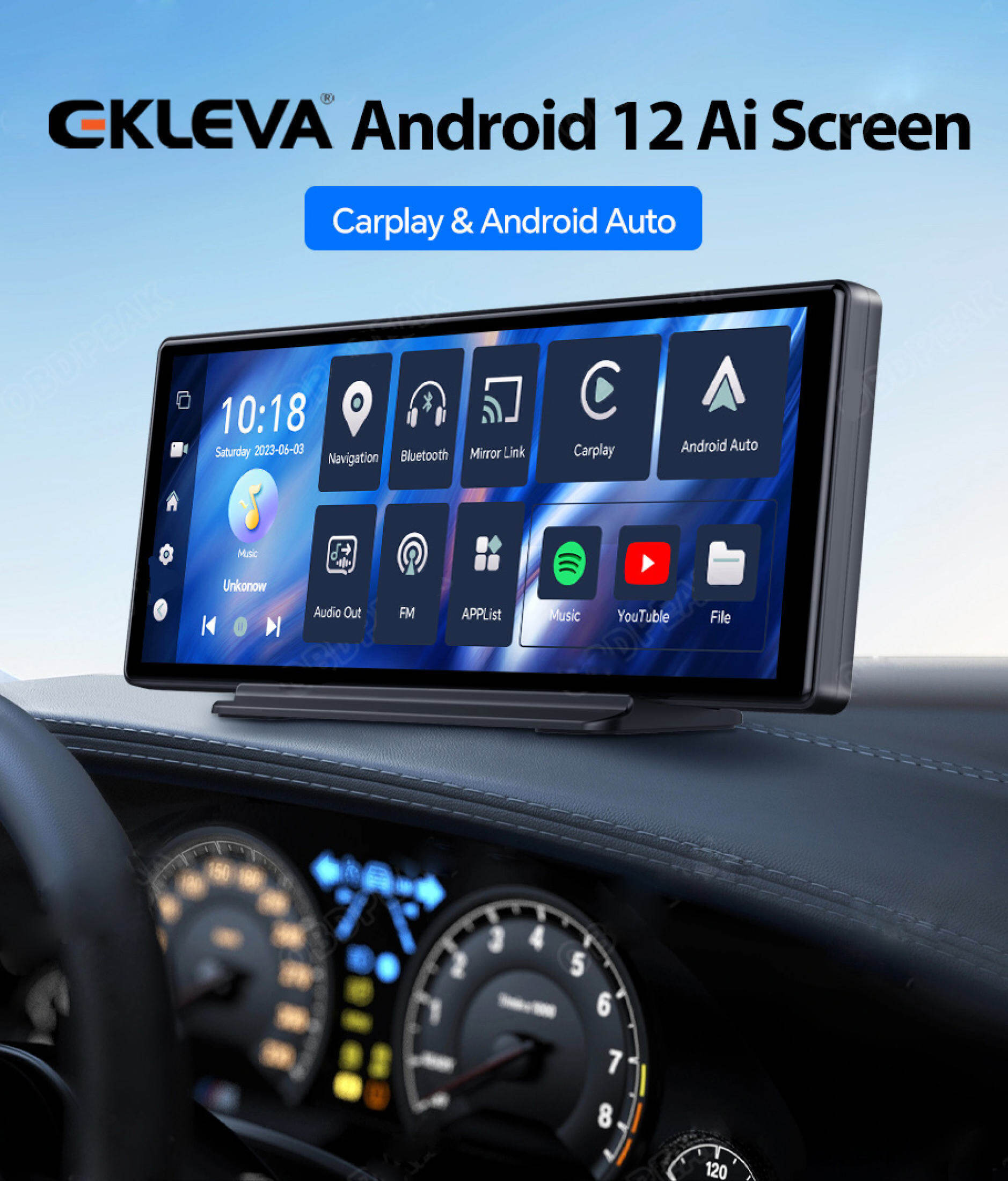 EKLEVA Android 13 2+32GB GPS Navigation Car Dash Cam Carplay & Android ...