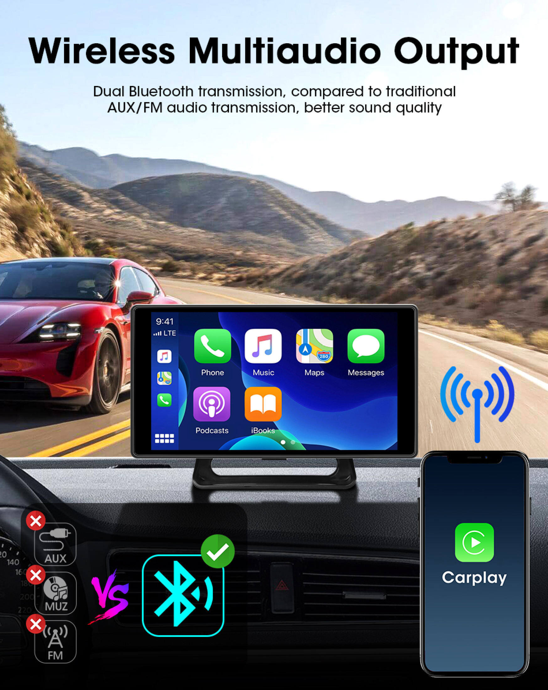 EKLEVA 5 inch 4K +1080P Car Video Recording Carplay & Android Auto ...