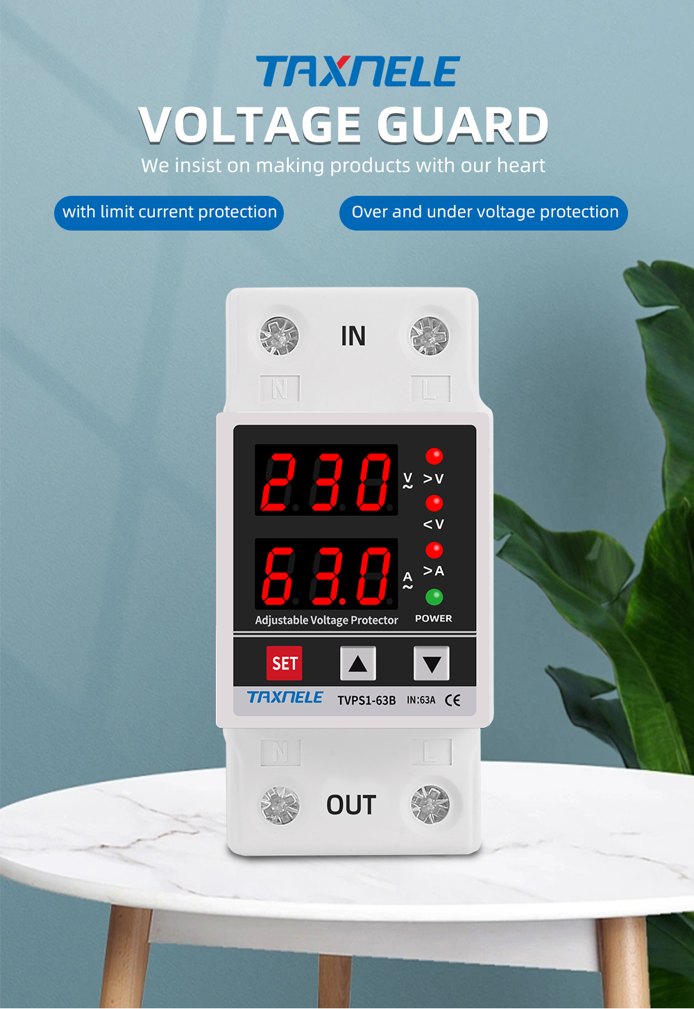 40A 63A 80A 230V Adjustable Voltage Protector Auto Recover Over Under ...