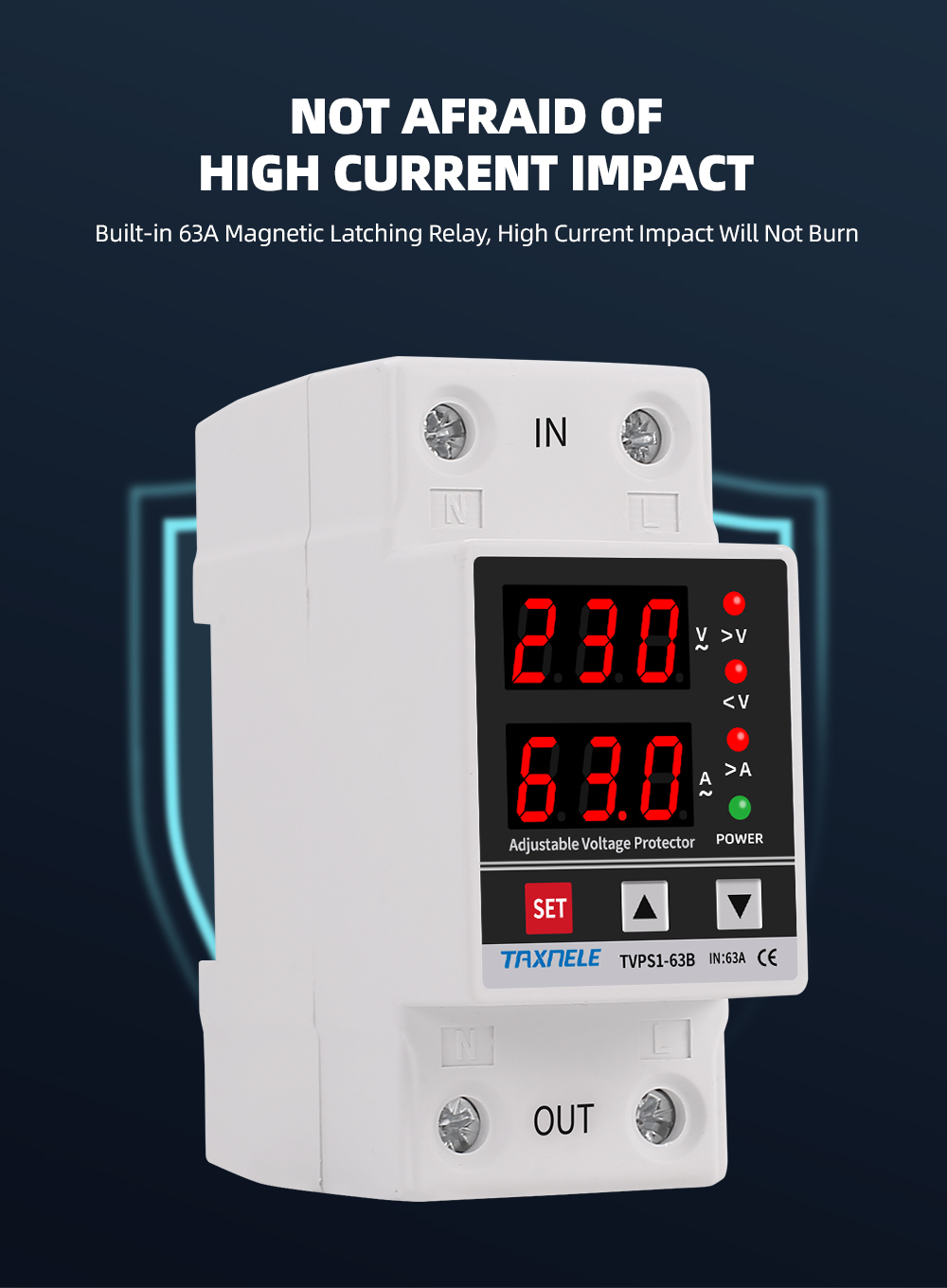 40A 63A 80A 230V Adjustable Voltage Protector Auto Recover Over Under ...