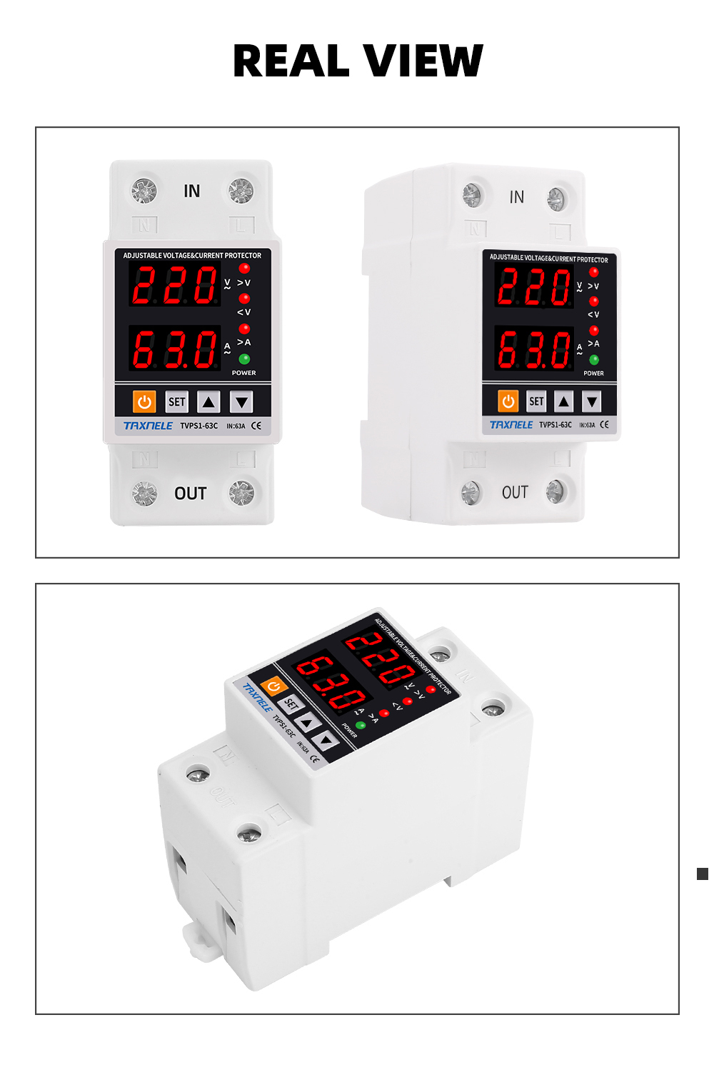 TAXNELE Dual Display 40A 63A 230V Din Rail Adjustable digital Over ...