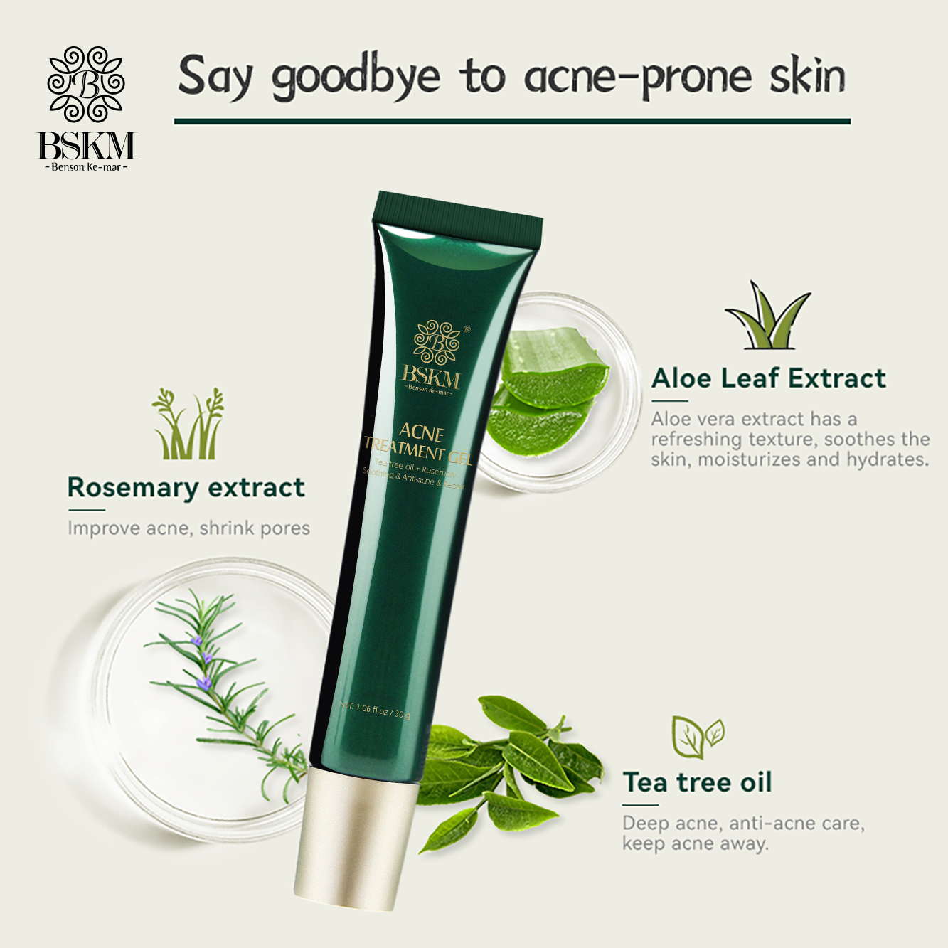 BSKM Tea Tree Acne Treatment Set 3 in 1 Anti Face Serum Cream Gel ...