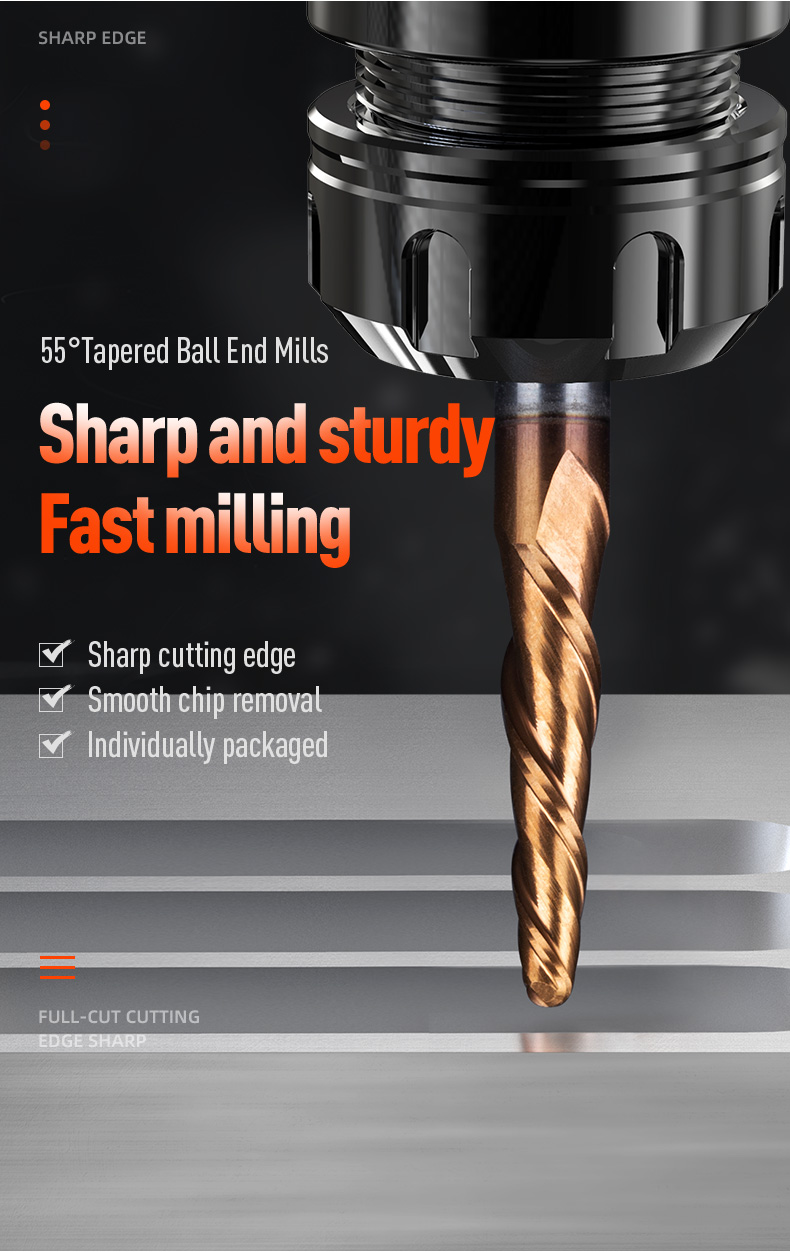 Vsharp Carbide Spiral Tapered Ball Nose End Mill 2D 3D Carving Bits 6mm ...