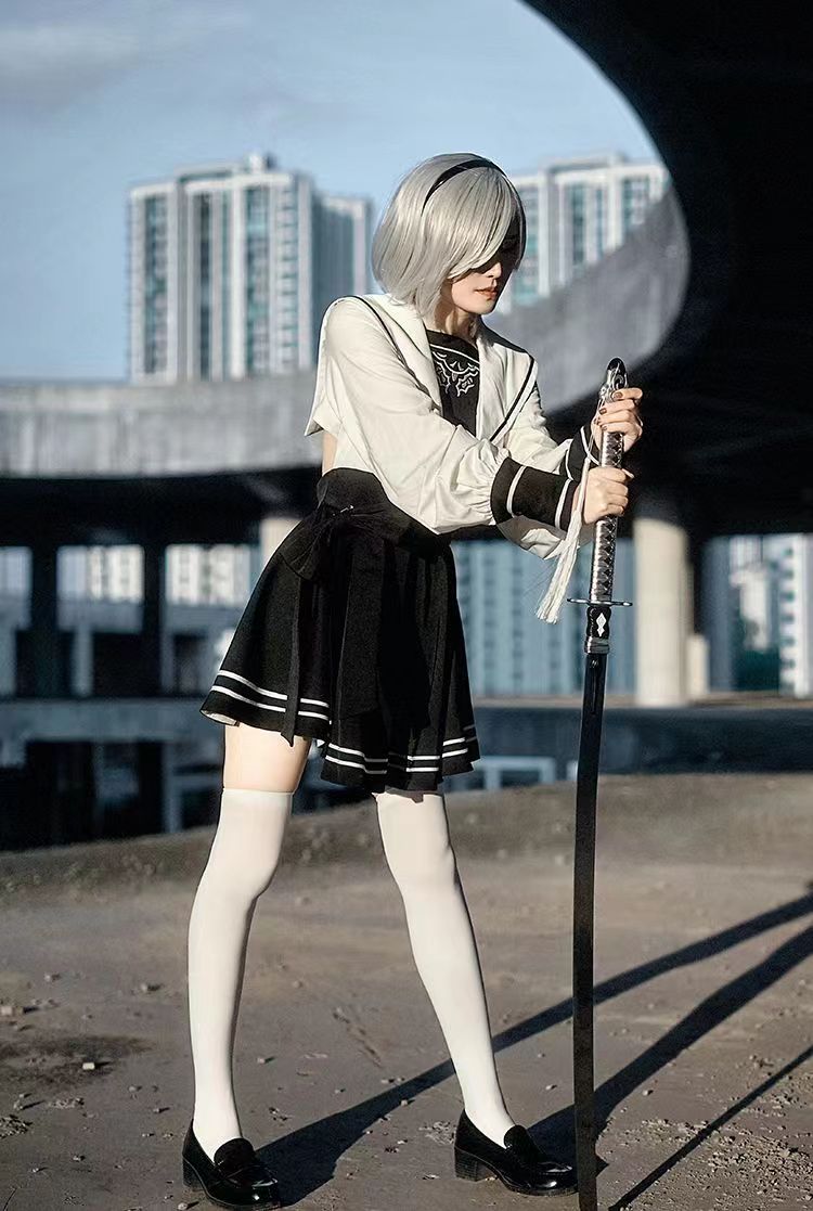 nier:automata ver1.1a 2B Miss cosplay Costume Fan Halter JK Preppy ...