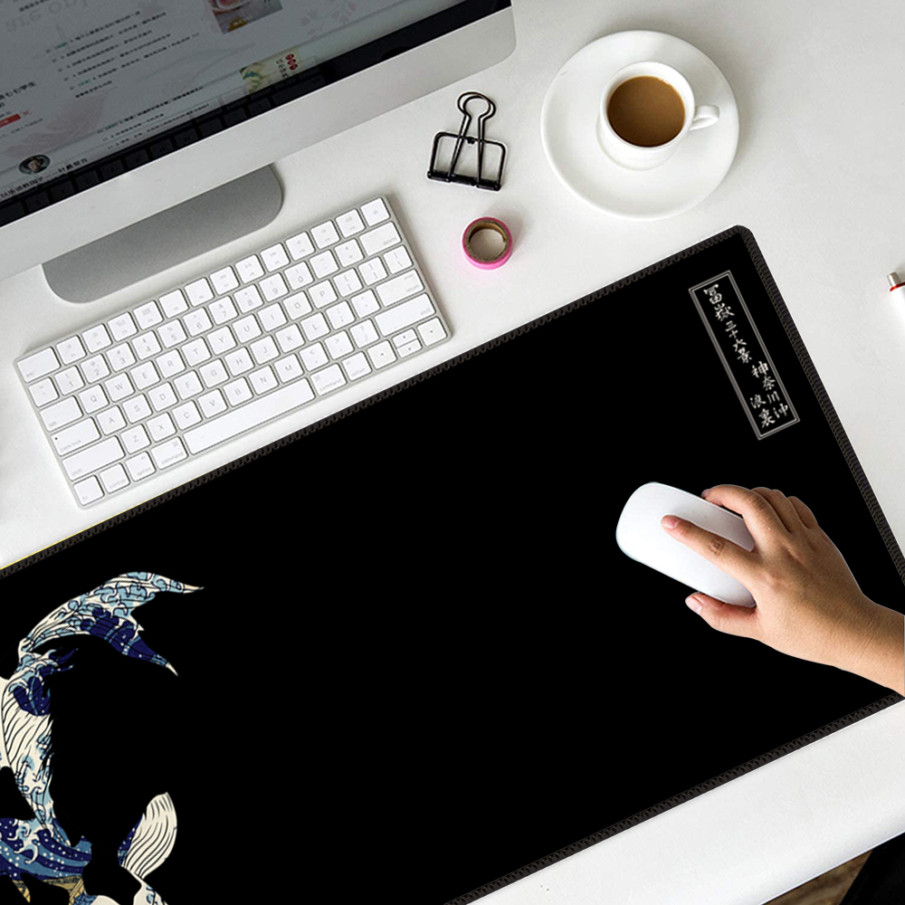 Fish Mousepad Black Great Wave Custom Printed Large Extended Mousepad ...