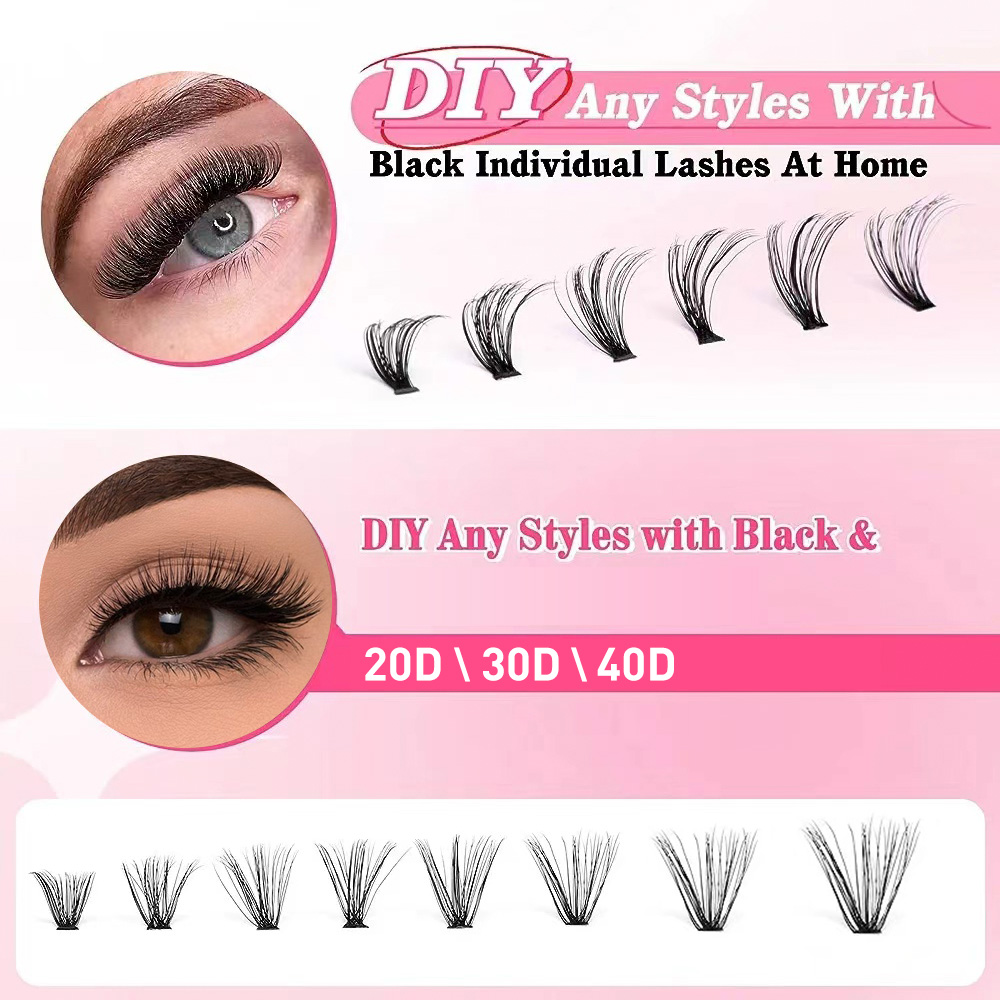 SHETZU 200 Bundles DIY Eyelash Extension Set with Glue 30D D Curl False ...