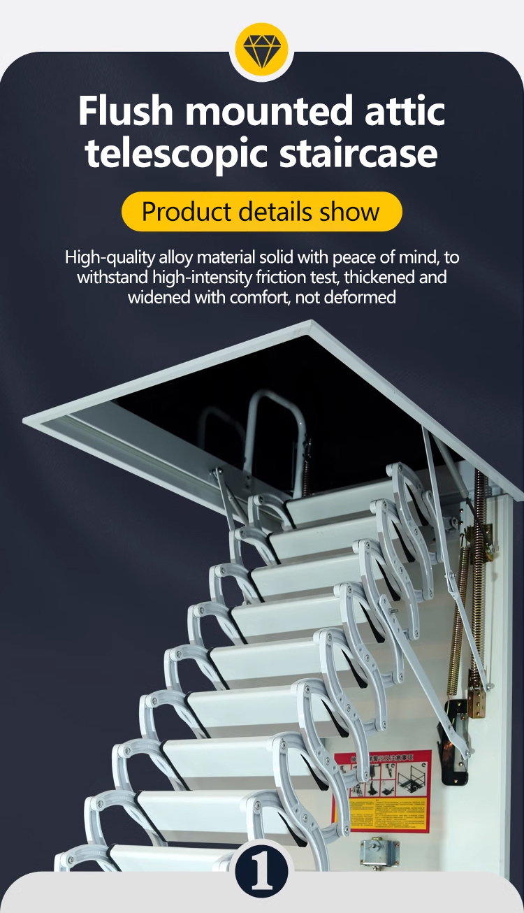 3.5M Attic Telescopic Ladder Lifting Wall Mounted Retractable Staircase ...