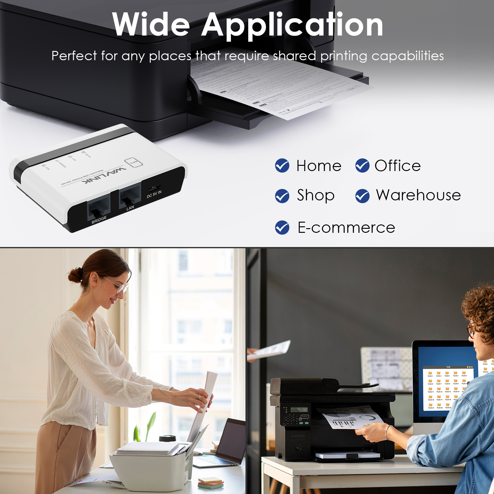 WAVLINK WiFi USB Print Server Share Printers in Home Office Wireless ...