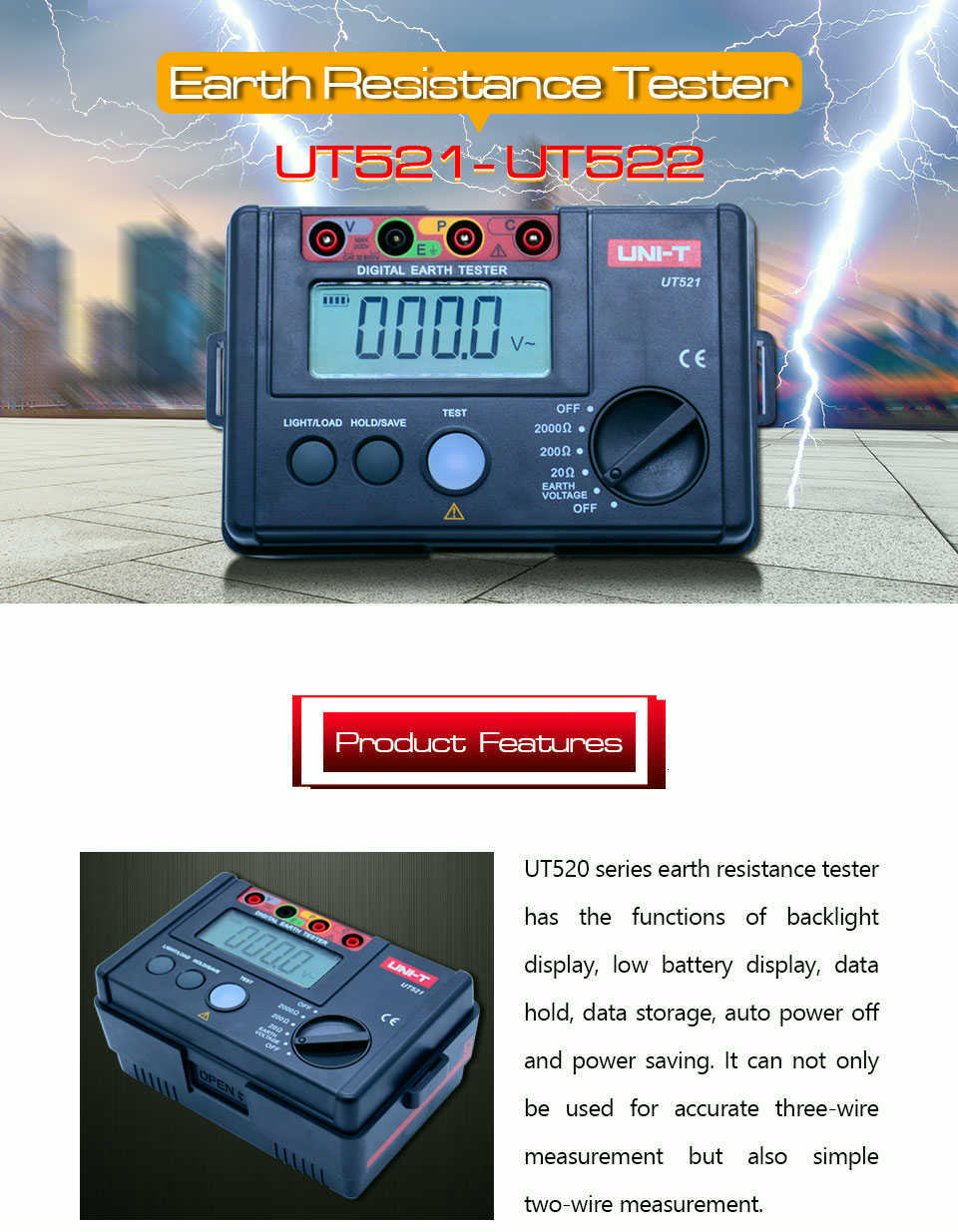 UNI-T UT522 UT521 Digital Earth Ground Meter insulation Resistance ...