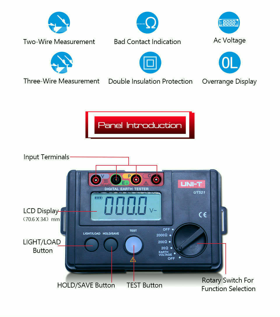 UNI-T UT522 UT521 Digital Earth Ground Meter insulation Resistance ...