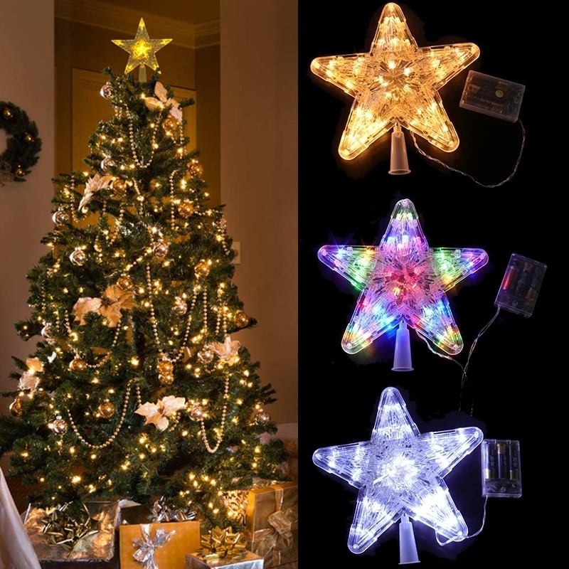 New Year Decor Christmas Tree LED Five-Pointed Stars Hanging Lights ...