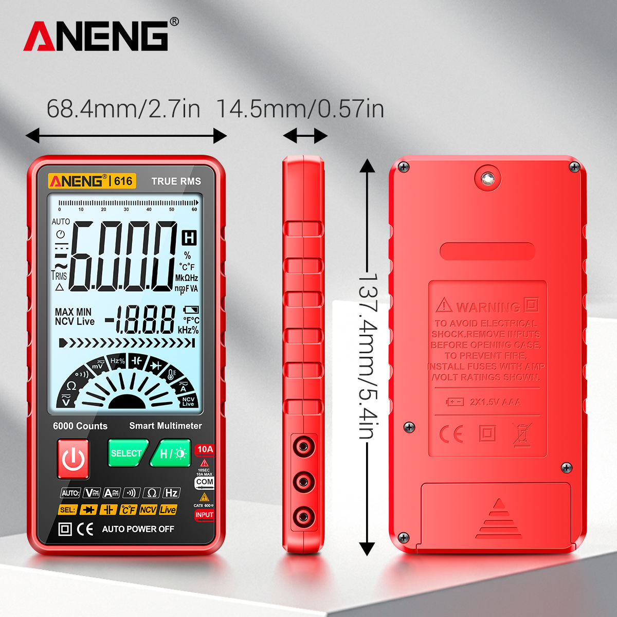 【In Stock】ANENG 616 Portable Digital Multimeter Auto Range 6000 Counts ...