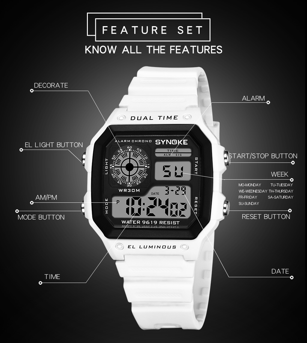 Luxury Waterproof SYNOKE Men's Sports Watch - Classic Fashion Timepiece ...