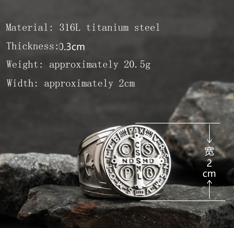 High-quality Fashion 18K Pure Silver Gold-Plated St. Benedict Ring Retro Colorfast Benedict of ...