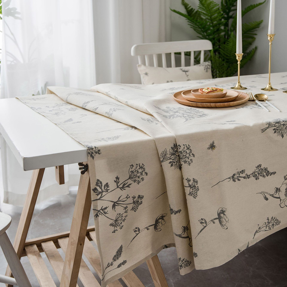 Tablecloth Little Bee Blue Flower Print Sketch Fresh Tablecloth Cotton ...