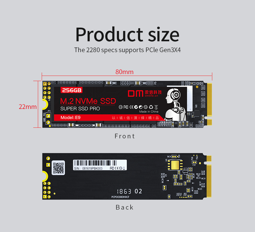 DM Internal M.2 NVME PCIe Gen3.0 x 4 128GB 256GB 512GB 1T mini ssd E9 ...