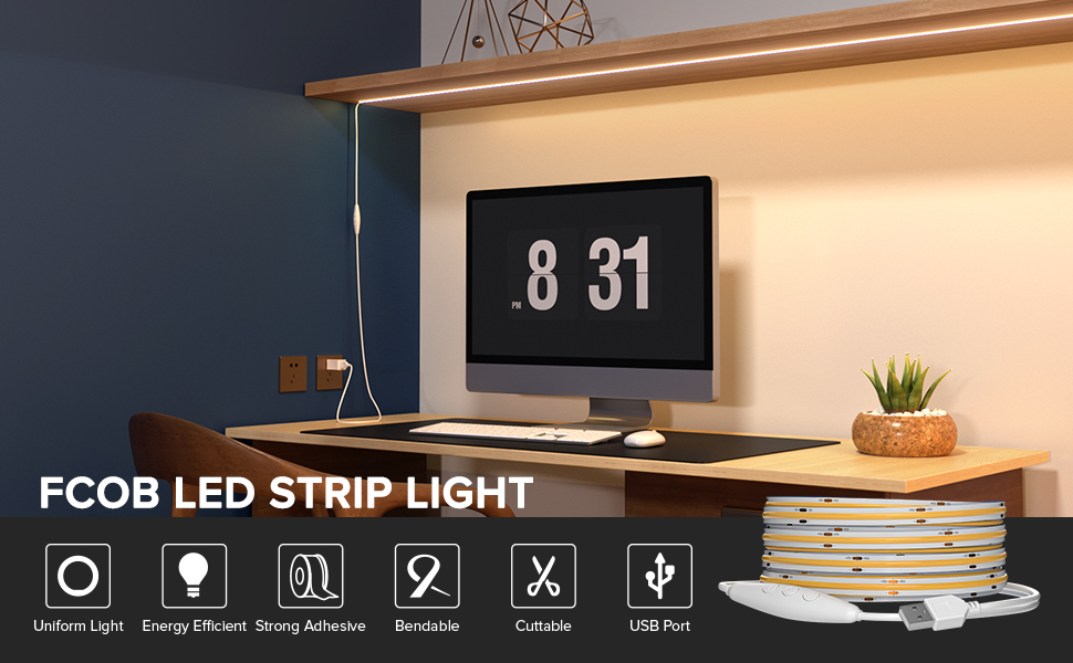 BTF-LIGHTING DC5V USB COB LED Light Strip FOB LED Light Strip FCOB LED ...