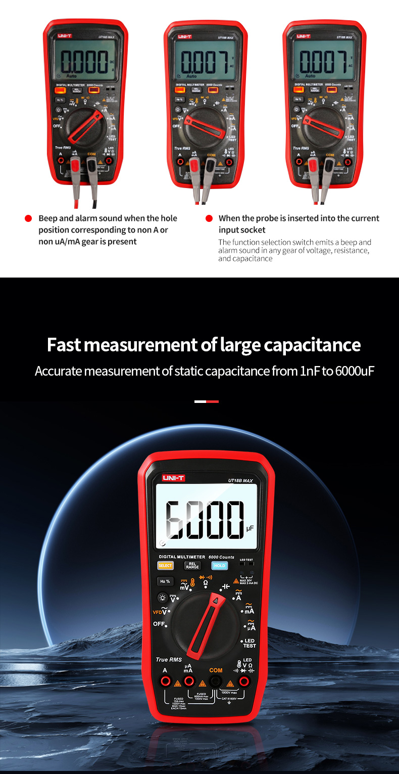 UNI-T True RMS Digital Multimeter UT15B MAX UT17B MAX UT18B MAX AC DC 10A 1000V Resistance ...