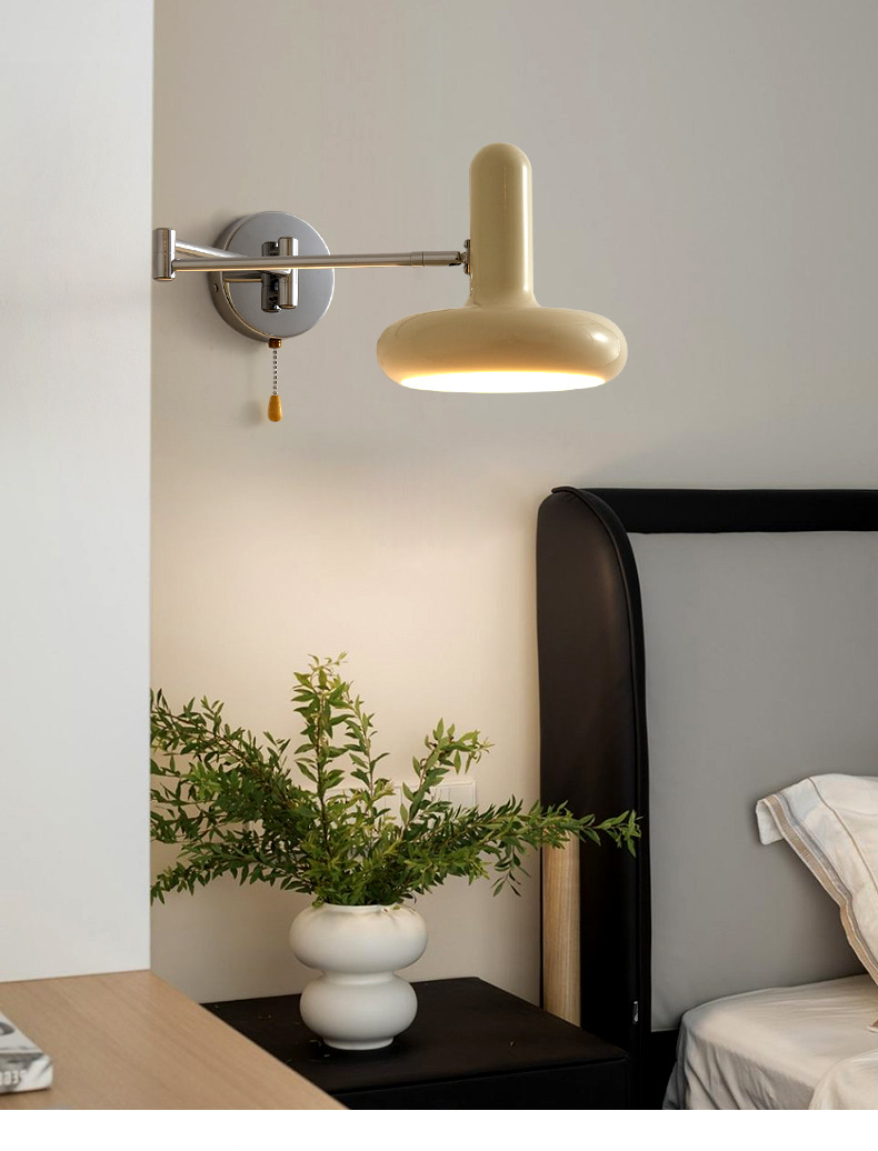 Ins Milk White Swing Arm Adjustable Wall Lamp Children'S Bedroom ...