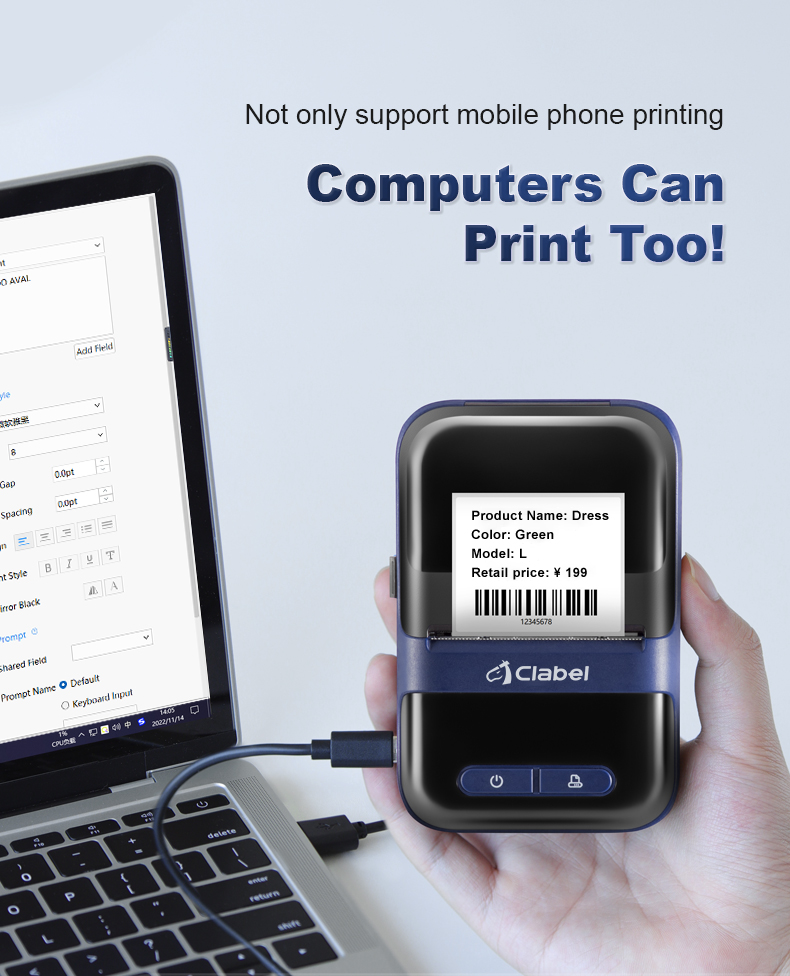 CLABEL 230B HD Label Printer 300DPI Label Maker Portable Bluetooth ...