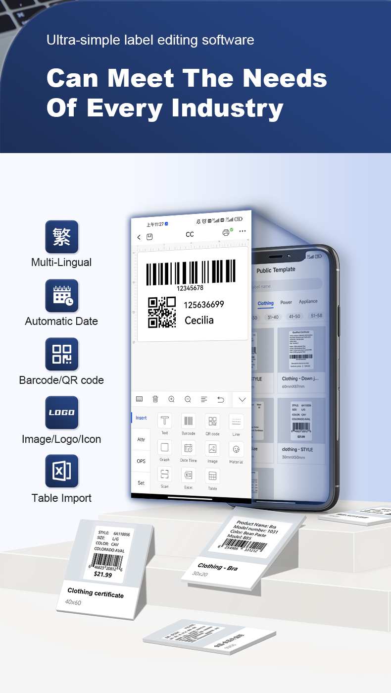 CLABEL 230B HD Label Printer 300DPI Label Maker Portable Bluetooth ...