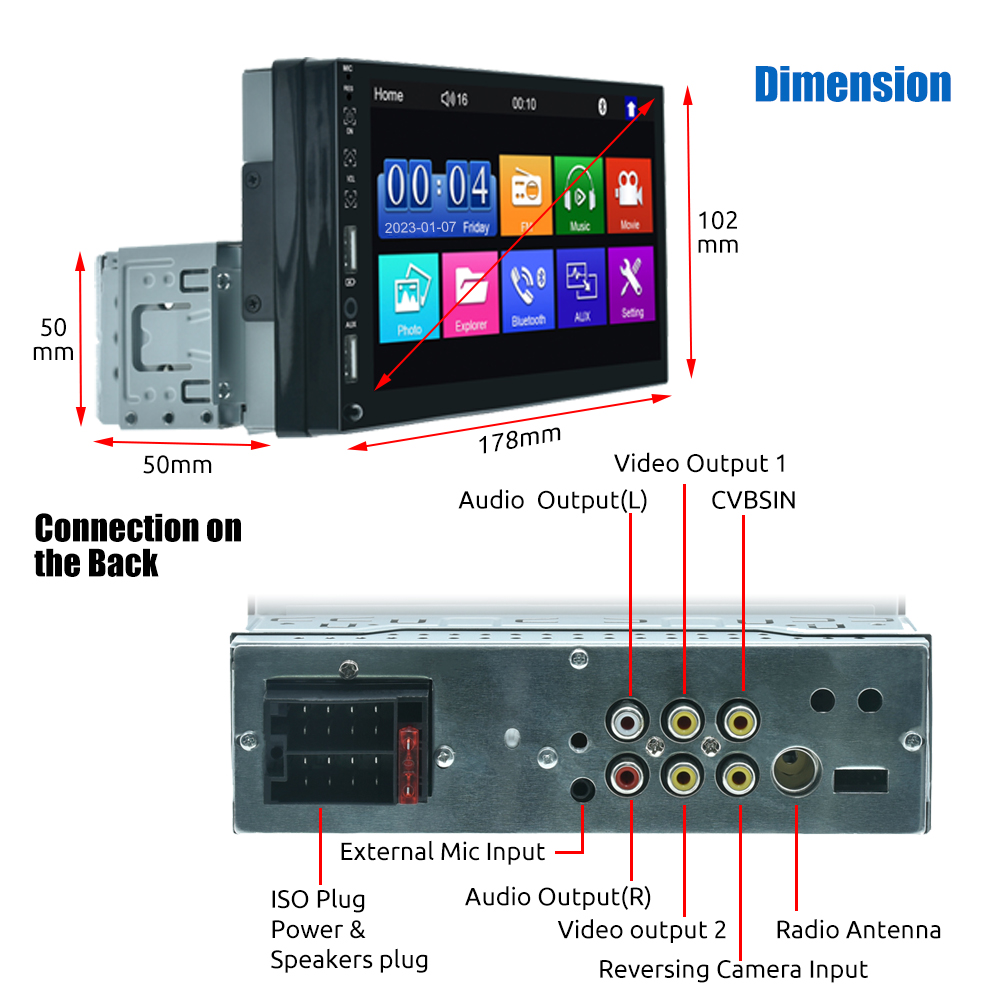 ESSGOO car player mp5 Car Stereo Radio Carplay Android auto7" Touch ...