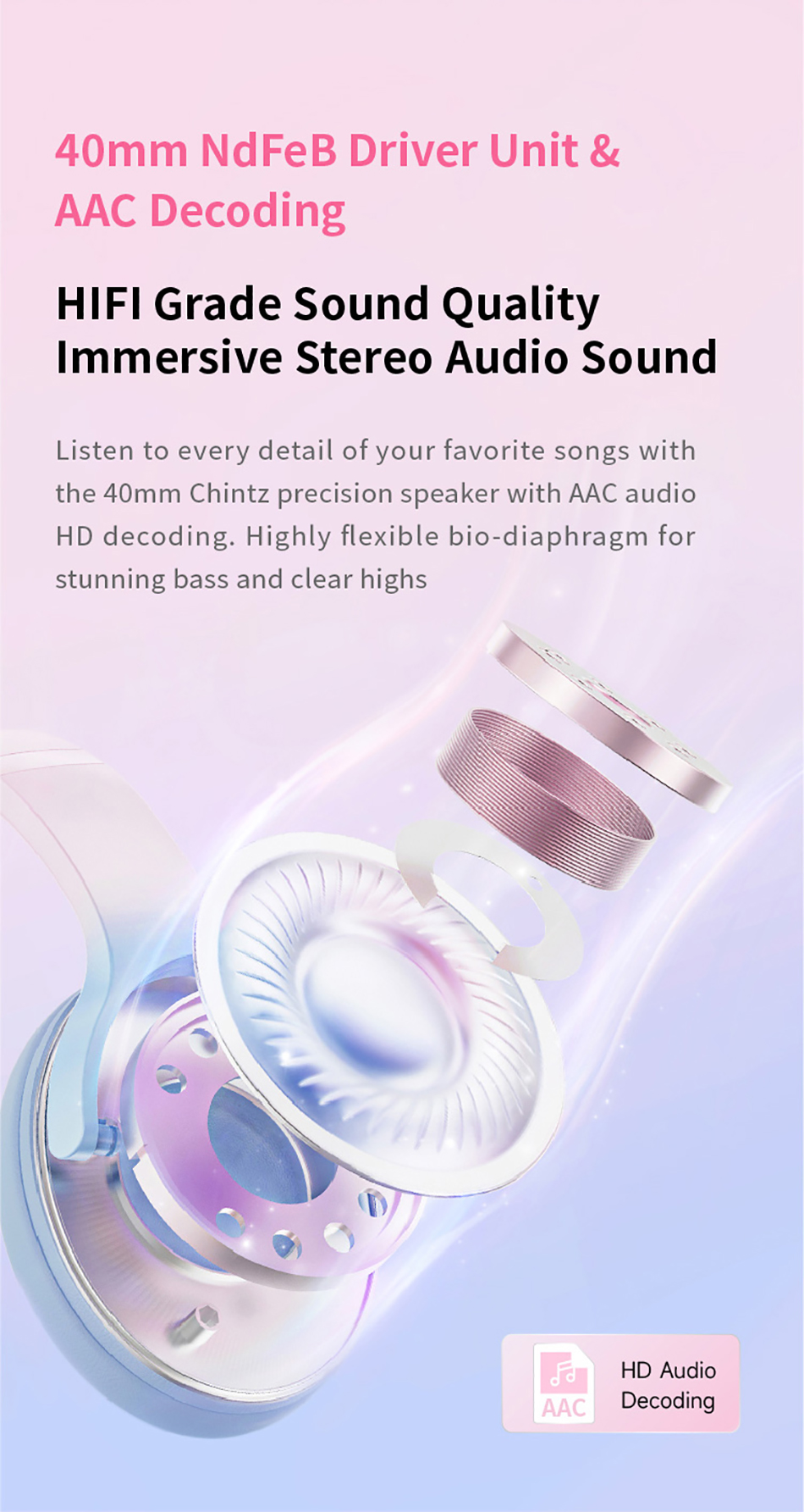 Picun Queen Wireless Headphone For Laptop Phone HIFI Stereo Over Ear ...