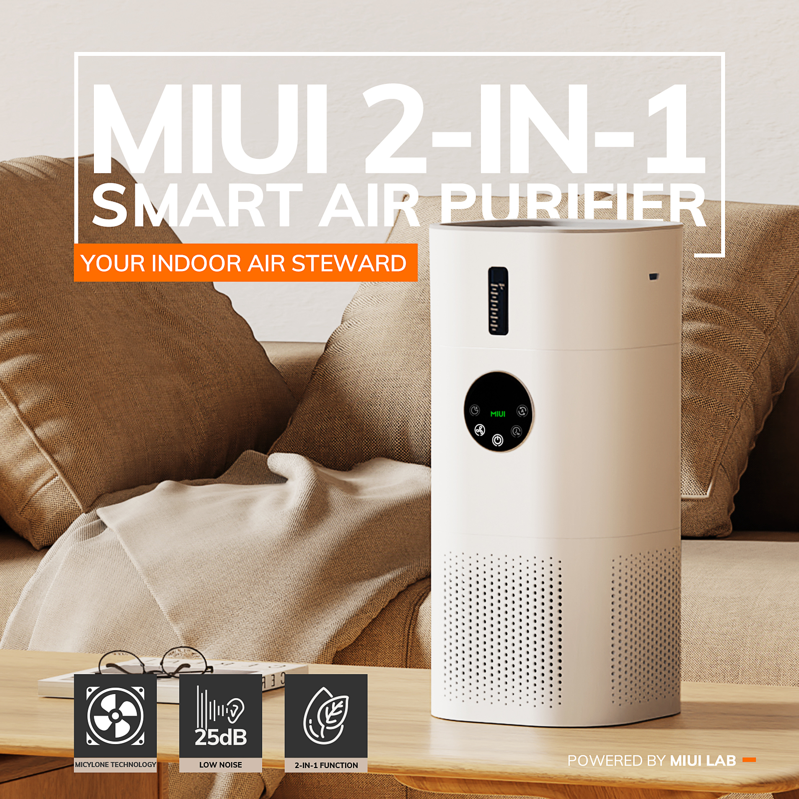 MIUI 2 in 1 Air Purifier Humidifier with oil Remove 99.97% of PM2.5 ...