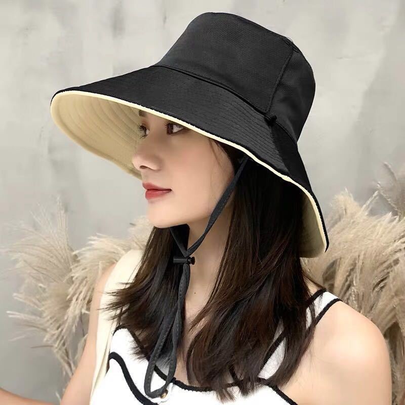 Korean Wide Large Brim Sun Hat Summer Beach Protection Bucket Hat Women ...