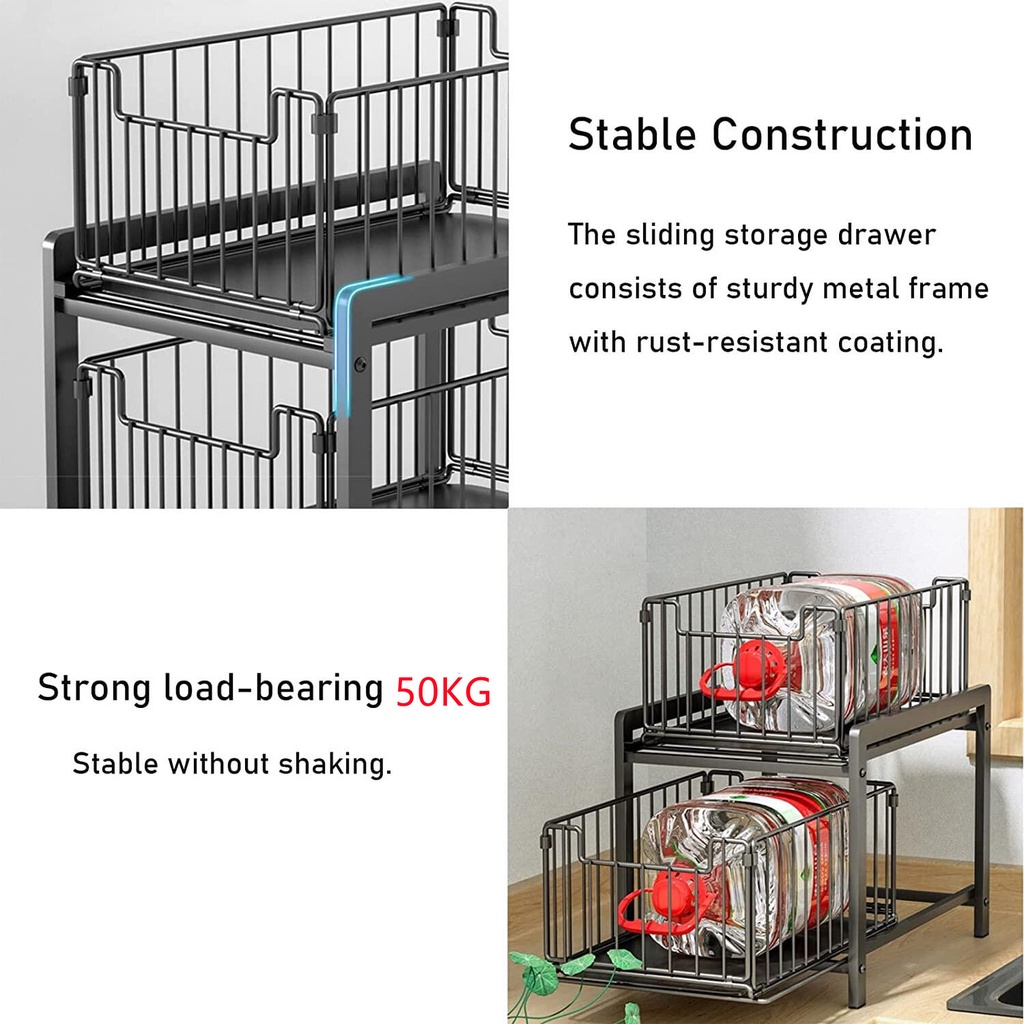 2-Tier Kitchen Bathroom Under Sink Rack Organizer Cabinet Rack Kitchen ...