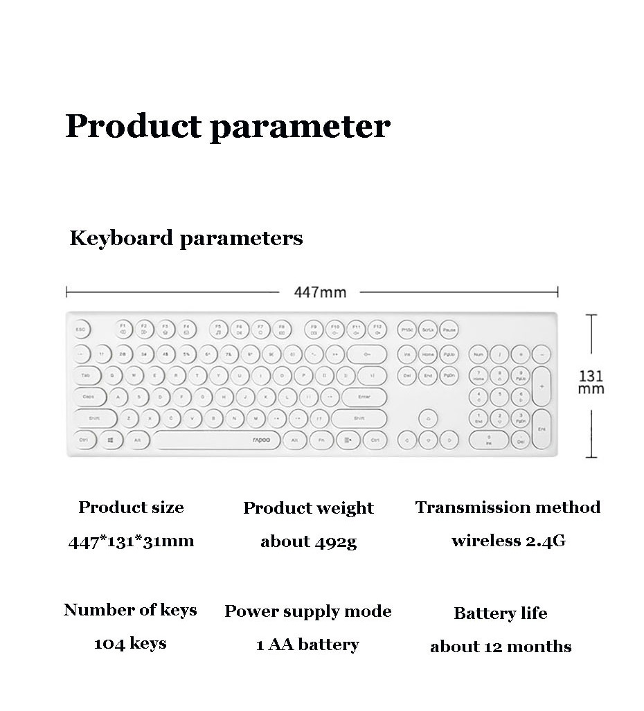 RAPOO X260/X260S Slim Wireless Keyboard and Mouse Set with Round ...
